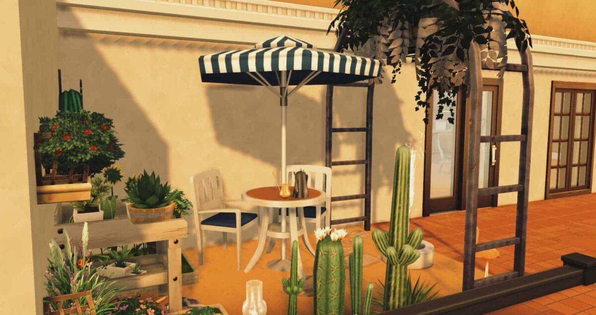 Sims 4 build tutorial: Base game patio with pergola and hanging baskets ...